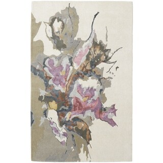 5' X 8' Purple Pink And Green Wool Floral Tufted Handmade Area Rug - 3 ...