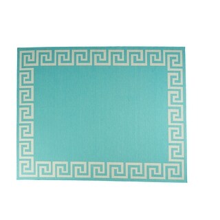 Kiya Area Rug, 8 x 10, Ivory Greek Key Pattern, Teal Blue Indoor ...