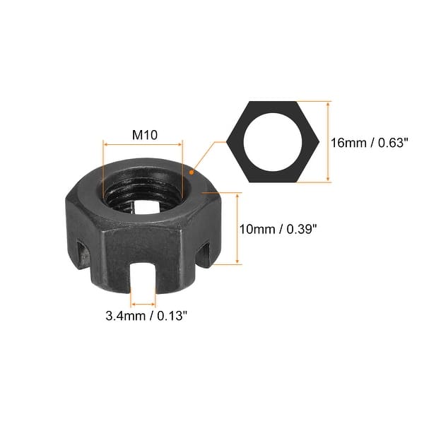 Hexagon Slotted Nut, Grade 4.8 Carbon Steel Hex Nuts, Black, 20Pcs ...