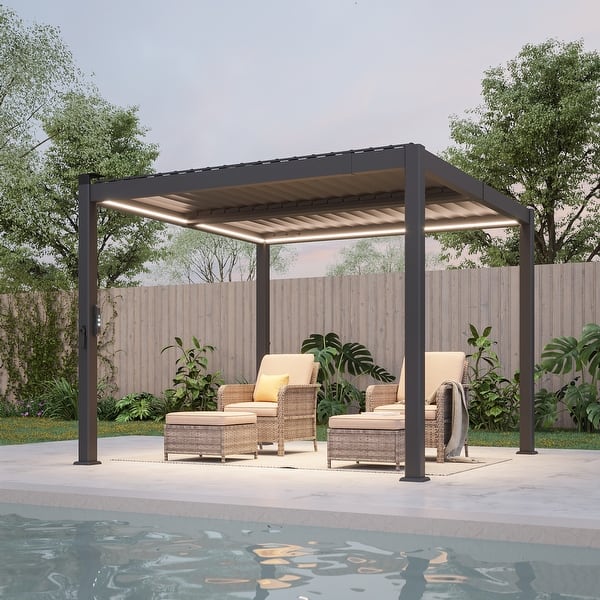 Bonosuki LED Louvered Pergola Aluminum Pergola Modern Outdoor Pergola ...