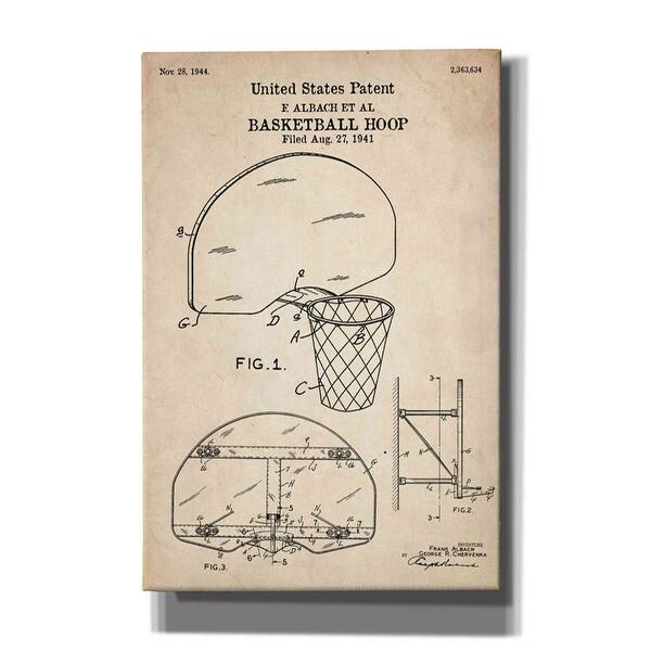 Epic Graffiti 'Basketball Hoop Blueprint Patent Parchment' Canvas Wall ...