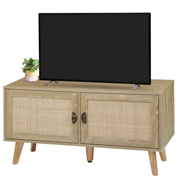 47 in Natural Oak TV Stand Entertainment Cabinet Media Console with ...