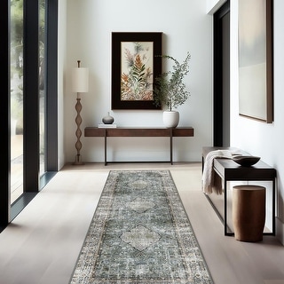 Grey Cya/Earthy Yellow Abstract Rug,2x6 Runner Rugs - 24" x 72" - Bed ...