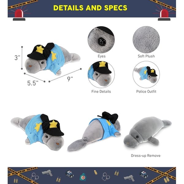 DolliBu Grey Manatee Police Officer Plush Toy with Cop Uniform and Cap ...