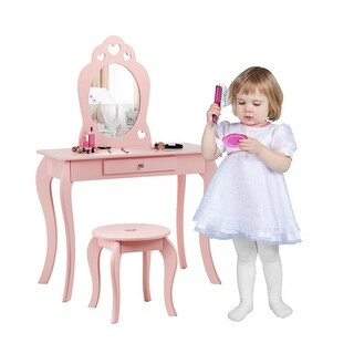 Costway Kids Vanity Set Princess Makeup Dressing Play Table Set with ...