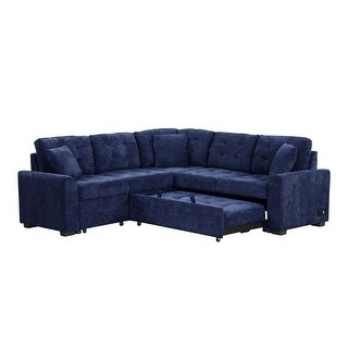 Navy Blue 82.6" L-shape Sleeper Sofa Bed w/Power Sockets & USB Ports ...
