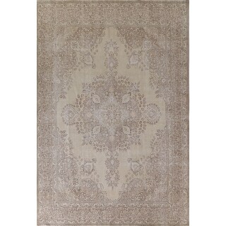 Distressed Ivory Tabriz Persian Vintage Area Rug Handmade Wool Carpet ...