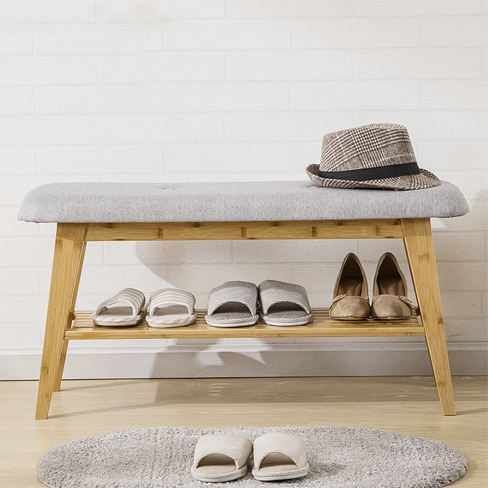 Shoe Rack Bench Entryway 3-Tier Bamboo Shoe Organizer with Cushion ...