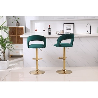 Open Back Barstools w/ Footrest Dark Green Swivel Velvet Bar Stools ...