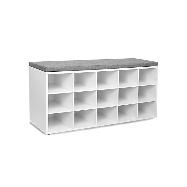 VASAGLE Shoe Storage Bench with 15 Cubes White LHS15WT