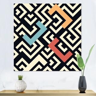 Designart "Geometric Meandering Squares, Blue Red, Orange" Patterned ...