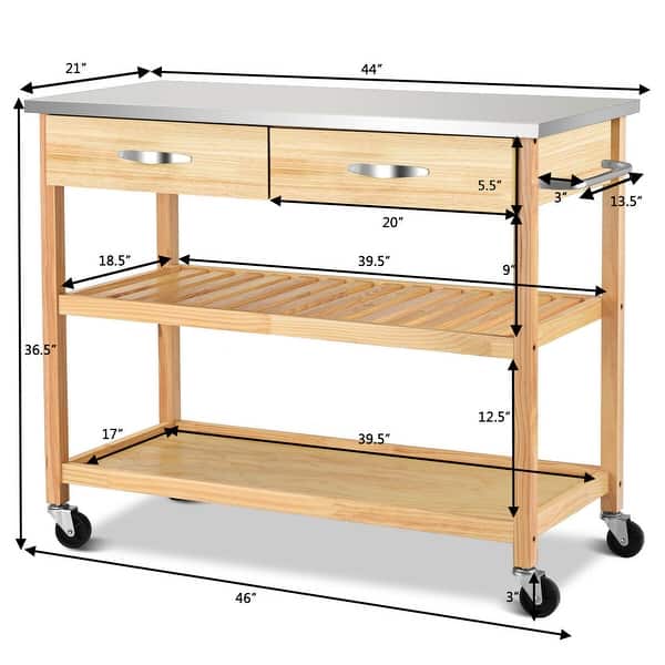 Costway Rolling Kitchen Trolley Cart Stainless Steel Countertop w ...