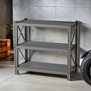 3-Tier Industrial Shelving Rack - 47in, Heavy Duty Steel Shelving Unit ...