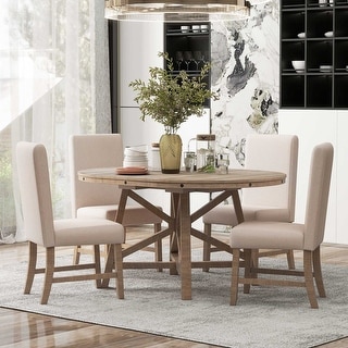 5-Piece Vintage Dining Table Set with Extendable Round Table, Removable ...