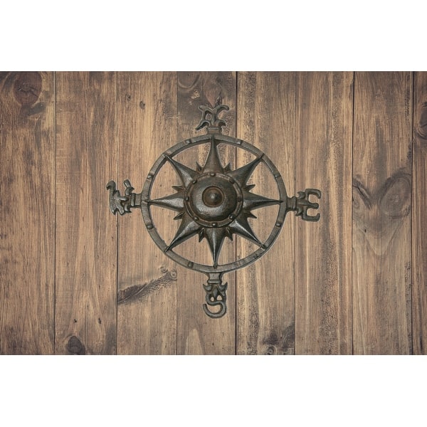Cast Iron Rustic Compass Rose Sculpture Wall or Garden Decor - Rust ...