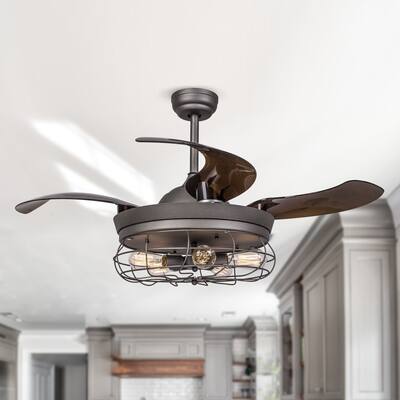 46-inch Retractable 4-Blades Metal Ceiling Fan with Light Kit ...
