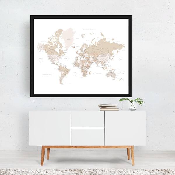Light Brown and Beige Detailed World Map Maps Urban Art Print/Poster ...