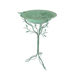 Verdigris Finish Birds And Branches Metal Outdoor Birdbath 28.5 - 28.5 ...