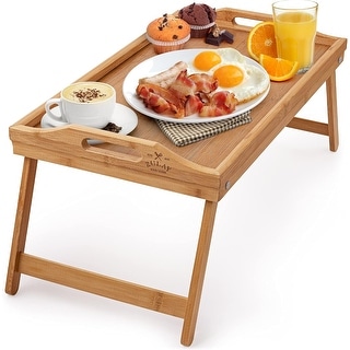 Zulay Kitchen Bamboo Breakfast in Bed Tray Table with Folding Legs ...