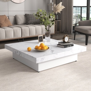White Versatile Coffee Table Square Veneer End Table Sliding Top Center ...