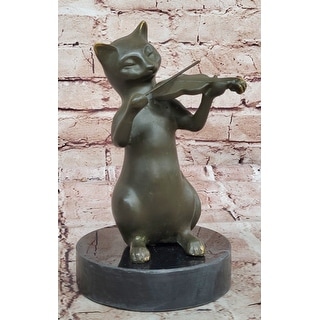 Bronze Cat Playing Violin – Musical Feline Statue On Marble - Bed Bath ...