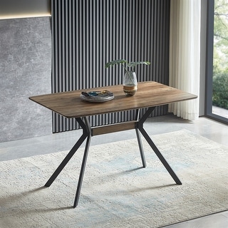 Modern MDF Wooden Top Dining Table with Metal Shelf - Bed Bath & Beyond ...