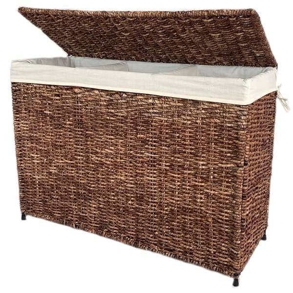 America Basket Company Woven Three-Section Lined Hamper - Bed Bath ...