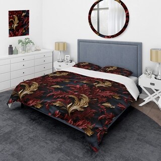 Designart "Opulent Baroque Scrolls Victorian Pattern I" Red Damask ...