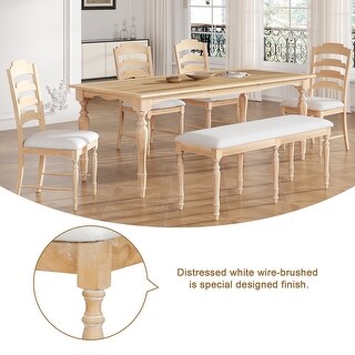 Extendable Rectangle Dining Table Chairs Sets w/ Bench for 6, Natural ...