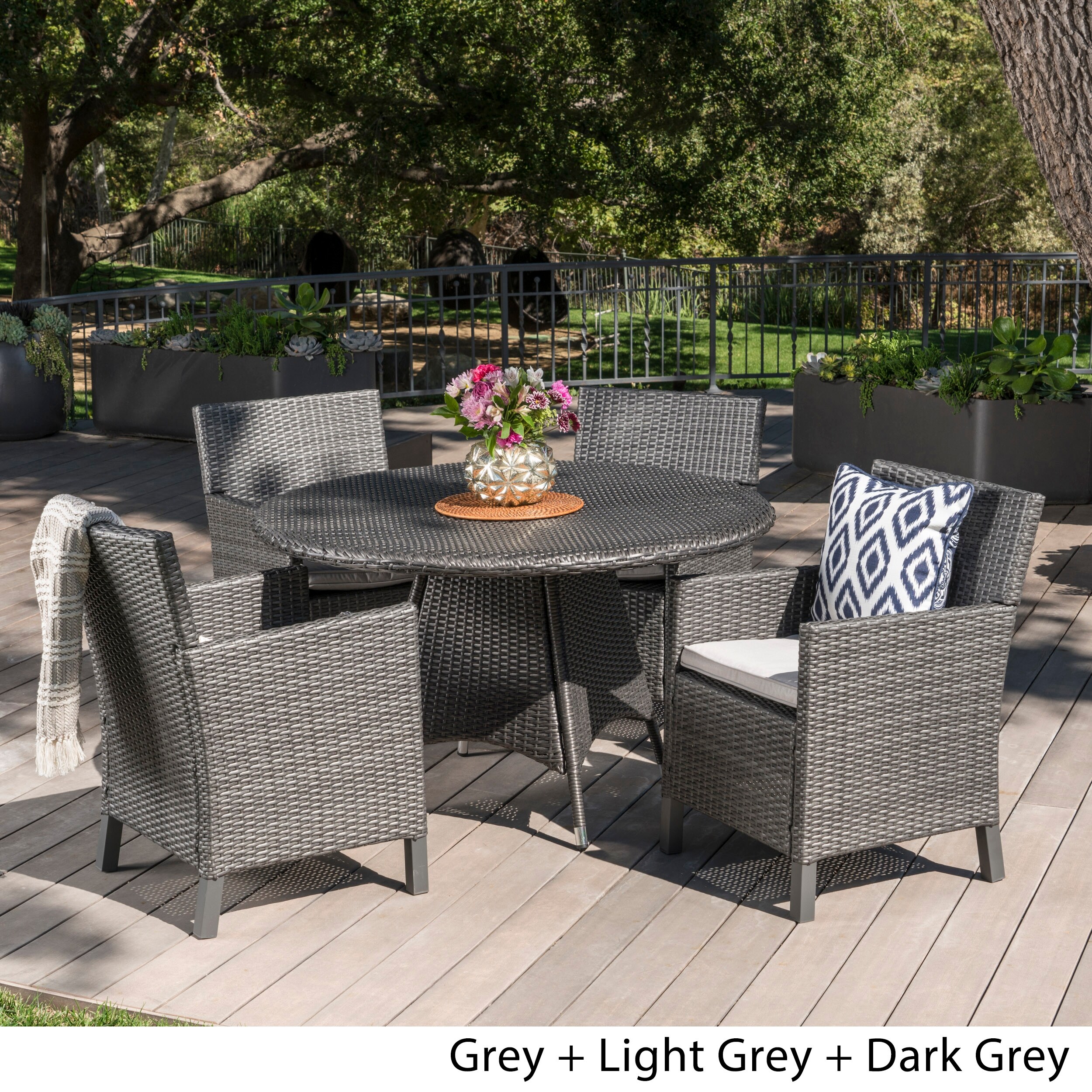 Cypress Outdoor 5 piece Round Wicker Dining Set with Cushions Umbrella Hole by Christopher Knight Home On Sale Bed Bath Beyond 18109262