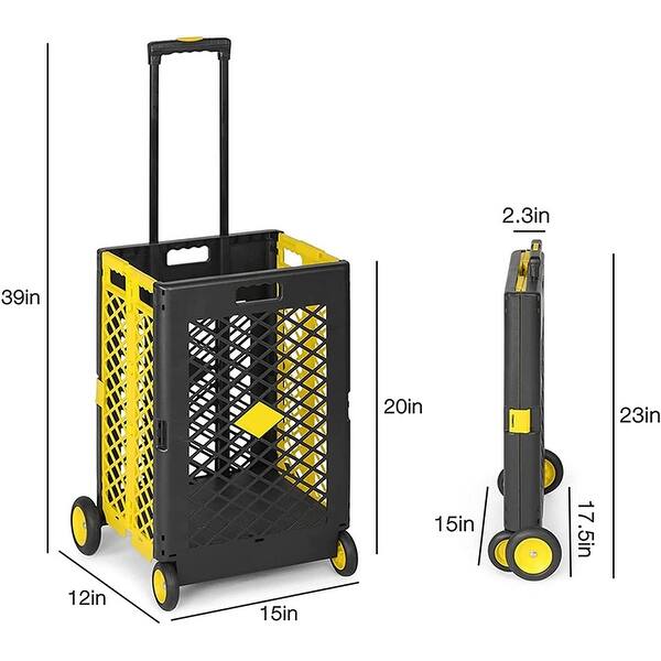 Portable Diamond Grid Tools Cart Foldable Yellow Rolling Cart - Bed ...