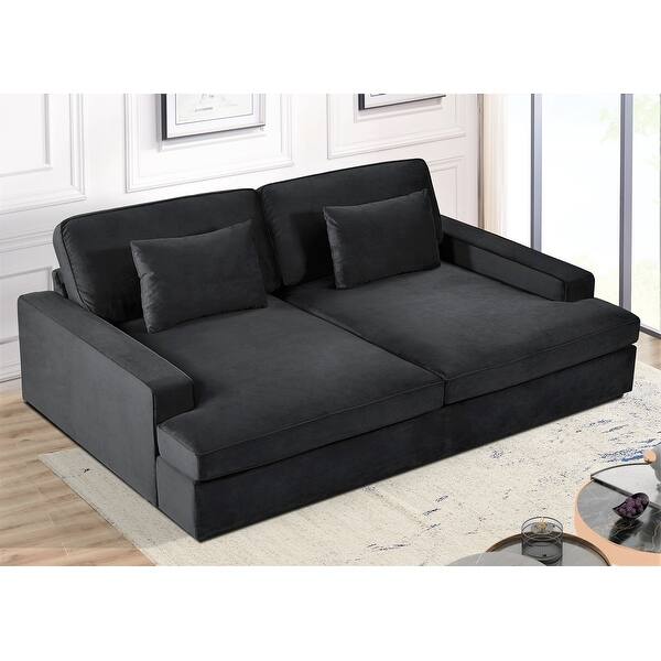 94.49''W Velvet Square arms Oversized Sofa / twin-sized Sofa Bed - On ...