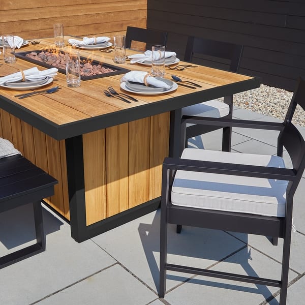 Bodhi Dining Height Fire Table in Teak by Real Flame - On Sale - Bed Bath & Beyond - 40042940