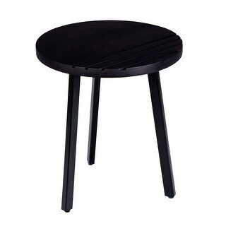 18 Inch Round Mango Wood Side End Table, Grooved Design, Metal Legs ...