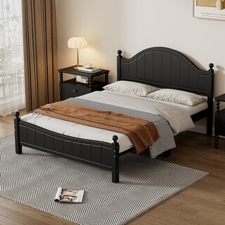 Traditional Concise Style Black Solid Wood Platform Bed - Bed Bath ...
