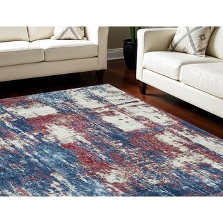 HomeRoots 8' X 10' Ivory Red and Blue Abstract Non Skid Area Rug - 120 ...