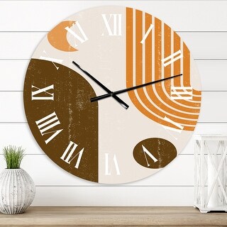 Designart 'Abstract Geometric Rainbow In Earth Tones' Modern wall clock ...