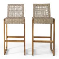 Cataldo Fabric Upholstered Wood and Cane 25.5 inch Counter Stools (Set ...