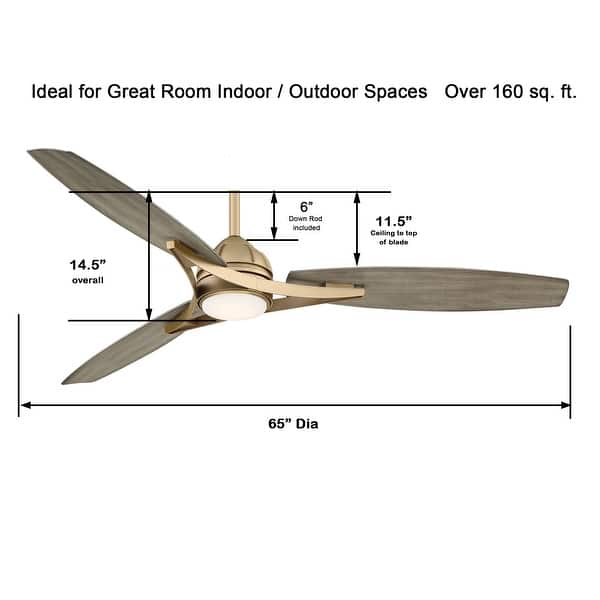 Minka Aire Molino Soft Brass 3 Blade 65 Inch Outdoor Ceiling Fan - Bed ...