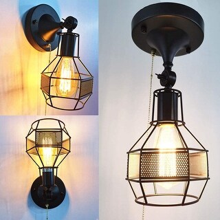 Black semi flush mount ceiling lamp industrial wire mesh ceiling light ...