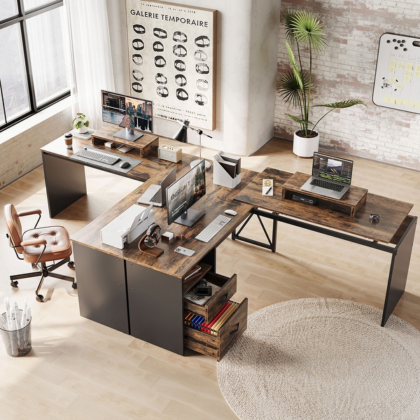 55.7 Uplift L Shaped Computer Desk with Drawers Monitor Stand On Sale Bed Bath Beyond 37689394