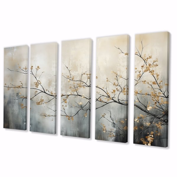 Designart "Tree Monochrome Ethereal Reverie I" Floral Multipanel Canvas ...