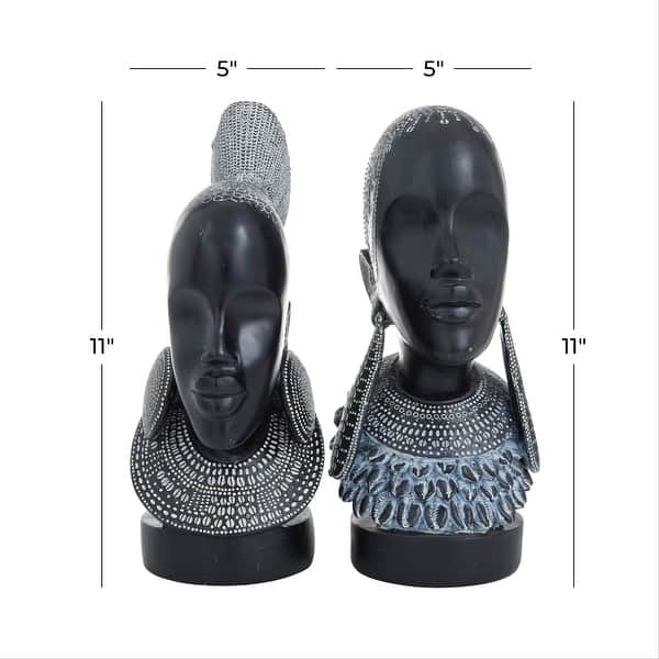 Captivating Polystone African Woman Sculpture (Set of 2) - Black or ...