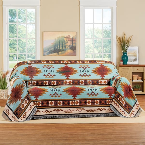 Southwest Aztec Fringe Border Tapestry Furniture Throw - Sofa - Bed ...