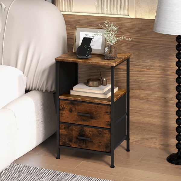 Industrial Bedside Table with USB Ports and AC Outlets for Bedroom ...