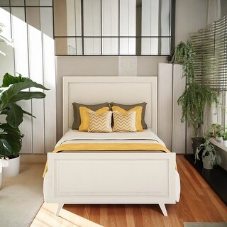 Twin Size Bed with Headboard, Wooden Bed with Frame Mattress Foundation ...