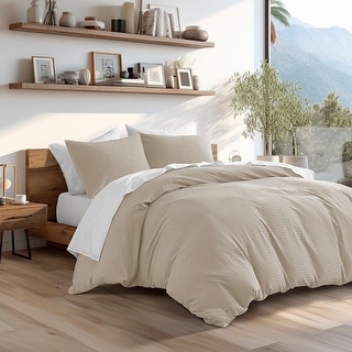 3pc King/King Cal Waffle Weave Solid Textured Comforter Set Neutral ...