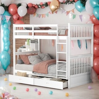 Modren Twin over Twin Bunk Bed With Ladders and Two Storage Drawers for ...