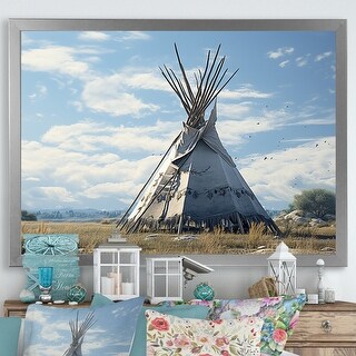 Designart "White Blue Native Tipi Spiritual Oasis" Native American ...