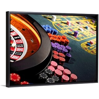 "Gambling chips stacked around roulette wheel on gaming table" Black ...
